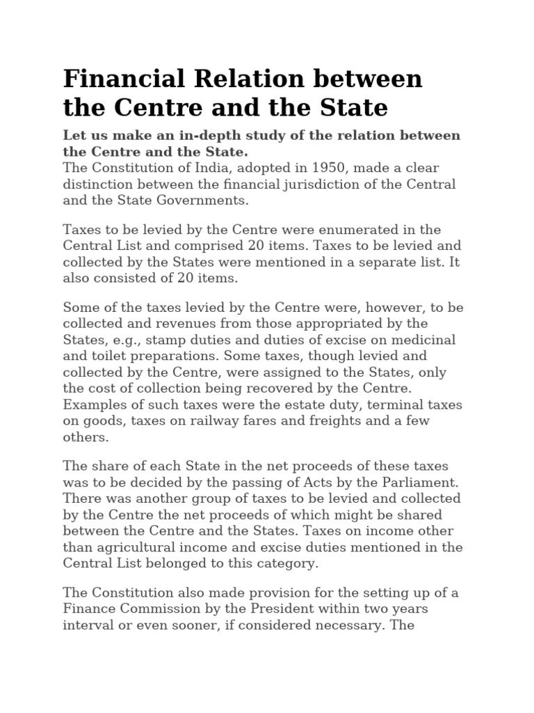 Financial Relation Between The Centre and The State | PDF | Taxes | Excise