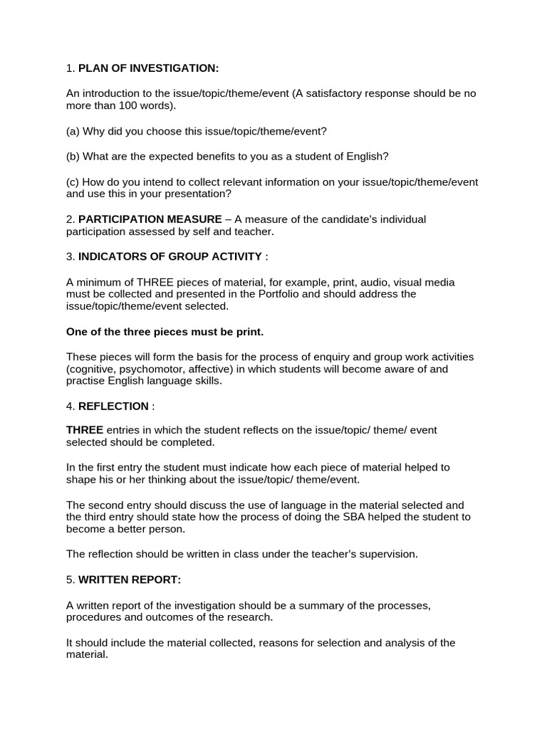 English SBA Report Guidelines | PDF