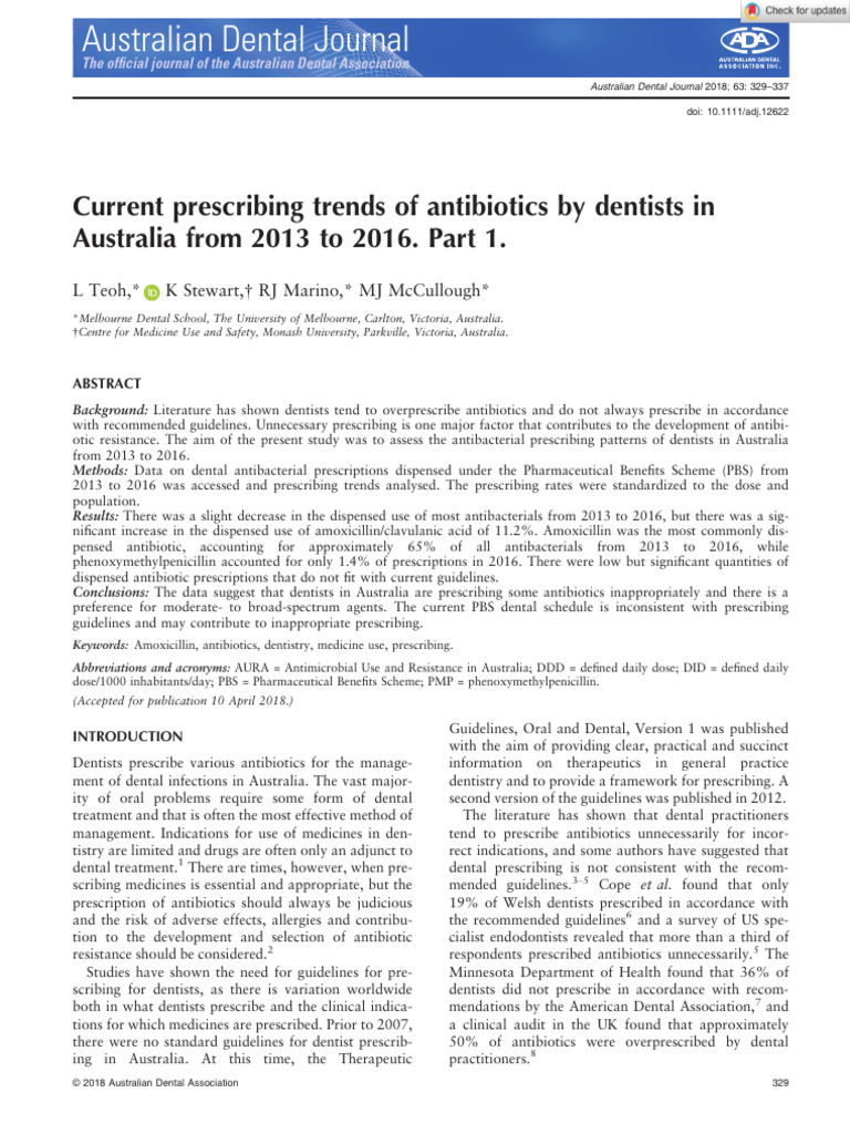 Australian Dental Journal - 2018 - Teoh - Current Prescribing Trends of ...