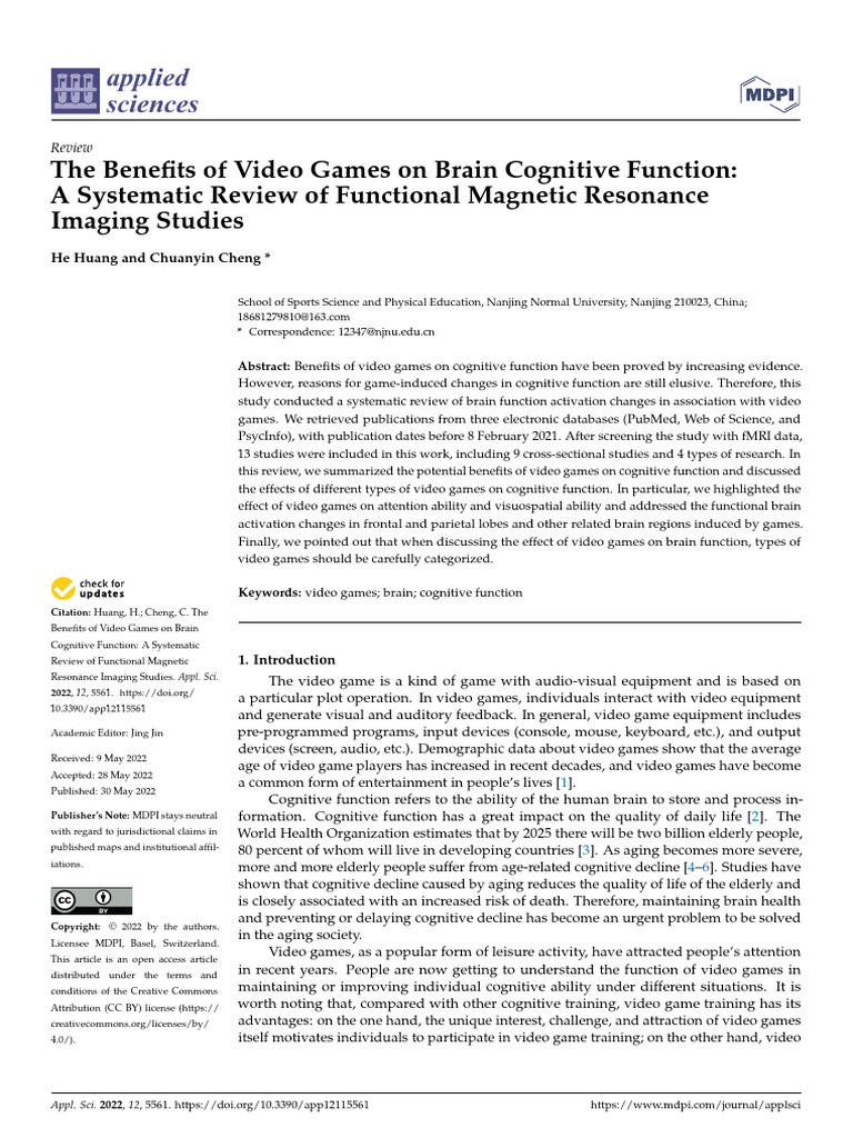 Video Games and Cognitive Function Review | PDF | Cingulate Cortex ...