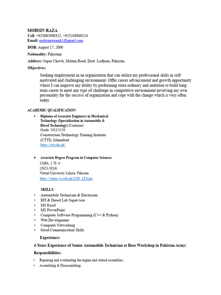 Mohsin Raza CV Updated | PDF