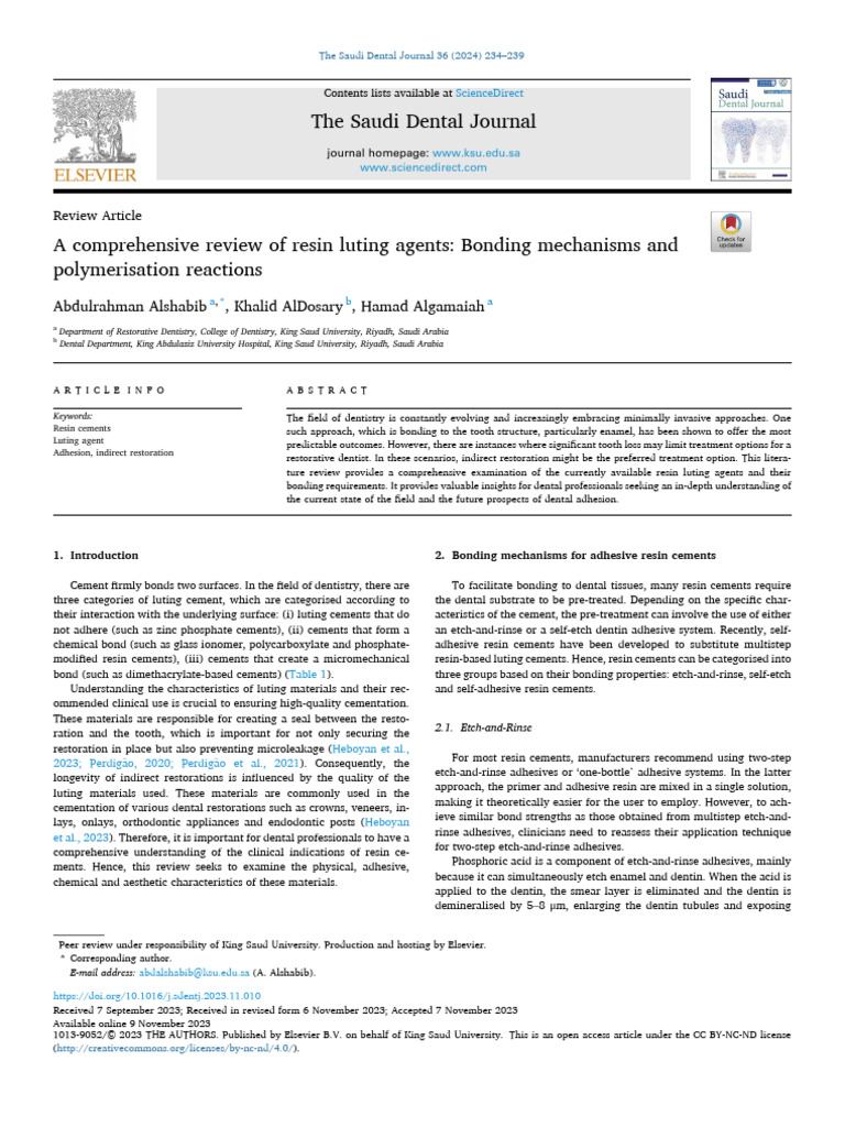 Comprehensive Review of Resin Luting Agents | PDF | Adhesive | Physical ...