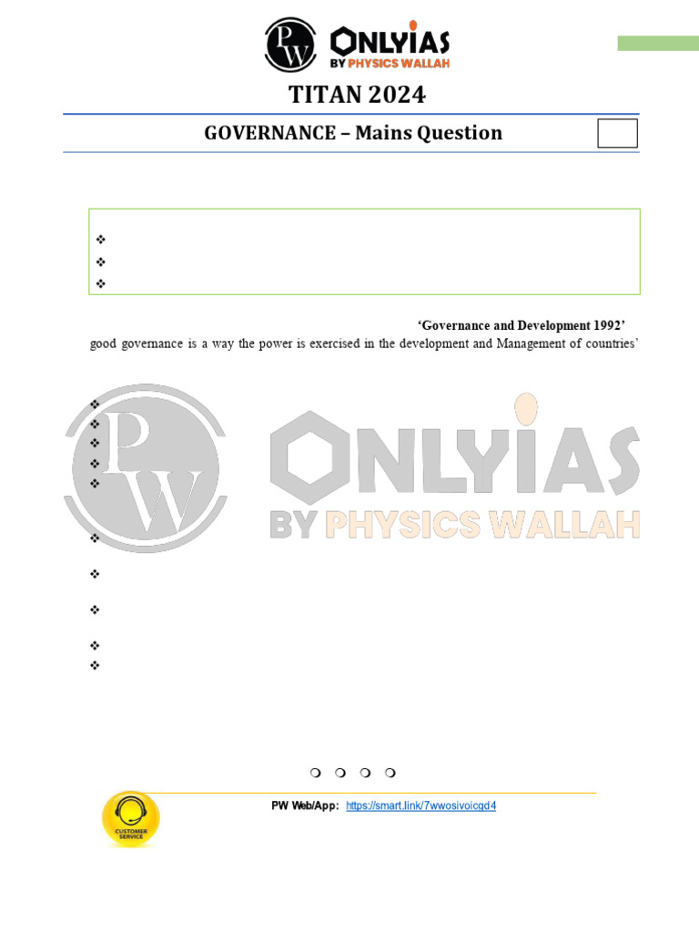Governance 01 - Mains Questions - (UPSC Titan English) | PDF ...
