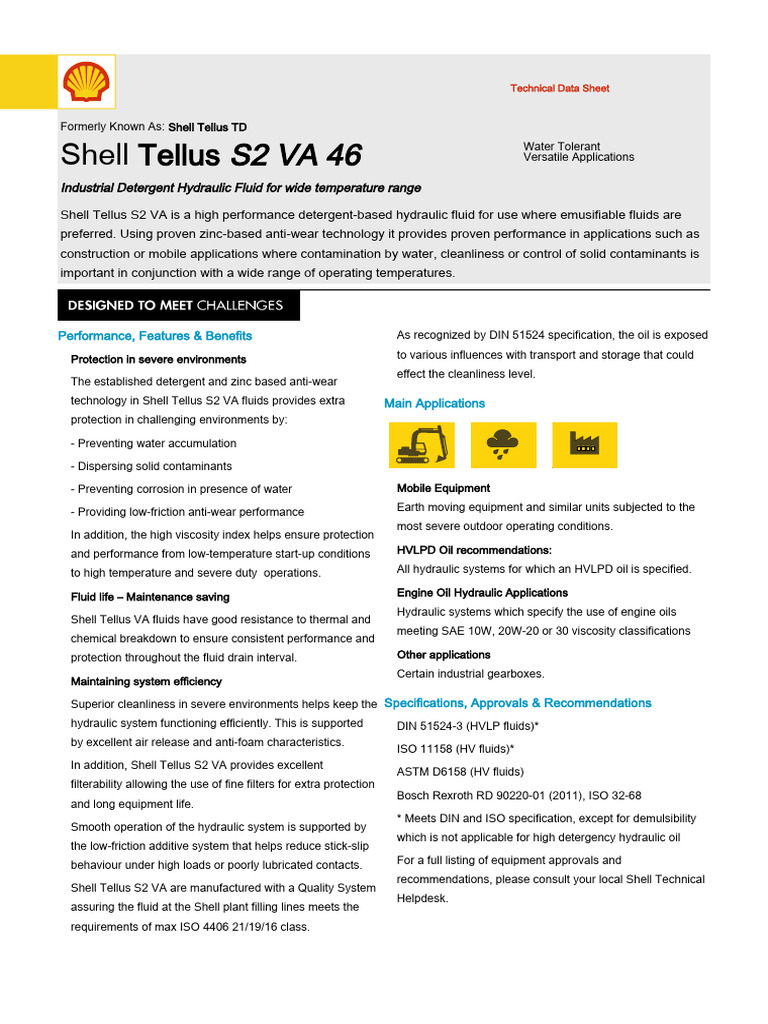 Shell Tellus S2 VA 46: Performance, Features & Benefits | PDF | Motor ...