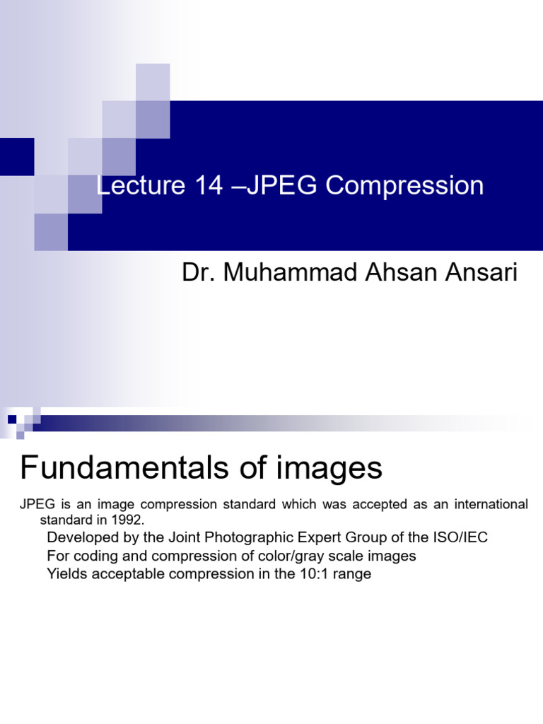 ITCT Lec 14 - JPEG CompressioN | PDF | Data Compression | Computer Graphics