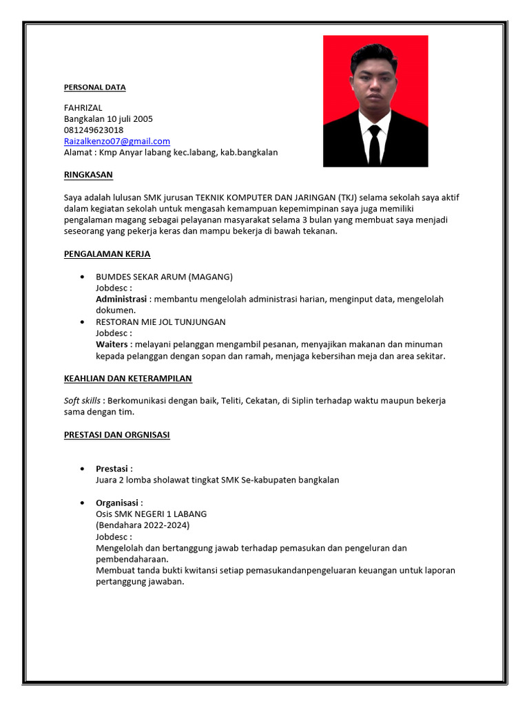 Curriculum Vitae Milik Fahri | PDF