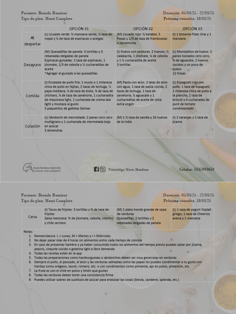 Plan Alimenticio Con Menú Complete 02 Brenda | PDF | Alimentos | Cocina