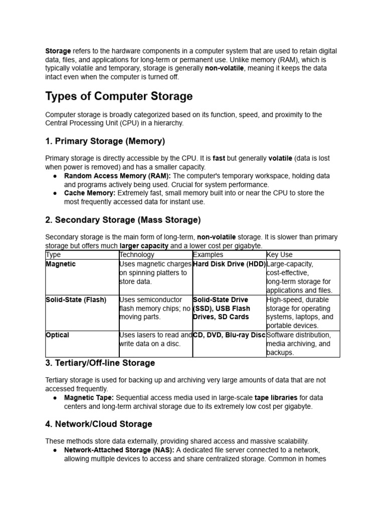 What Is Storage, Types of Storage, Uses of Storage | PDF | Computer ...