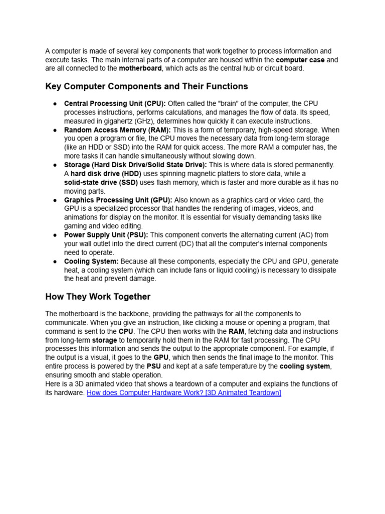Key Computer Components Explained | PDF | Computer Hardware | Computer ...