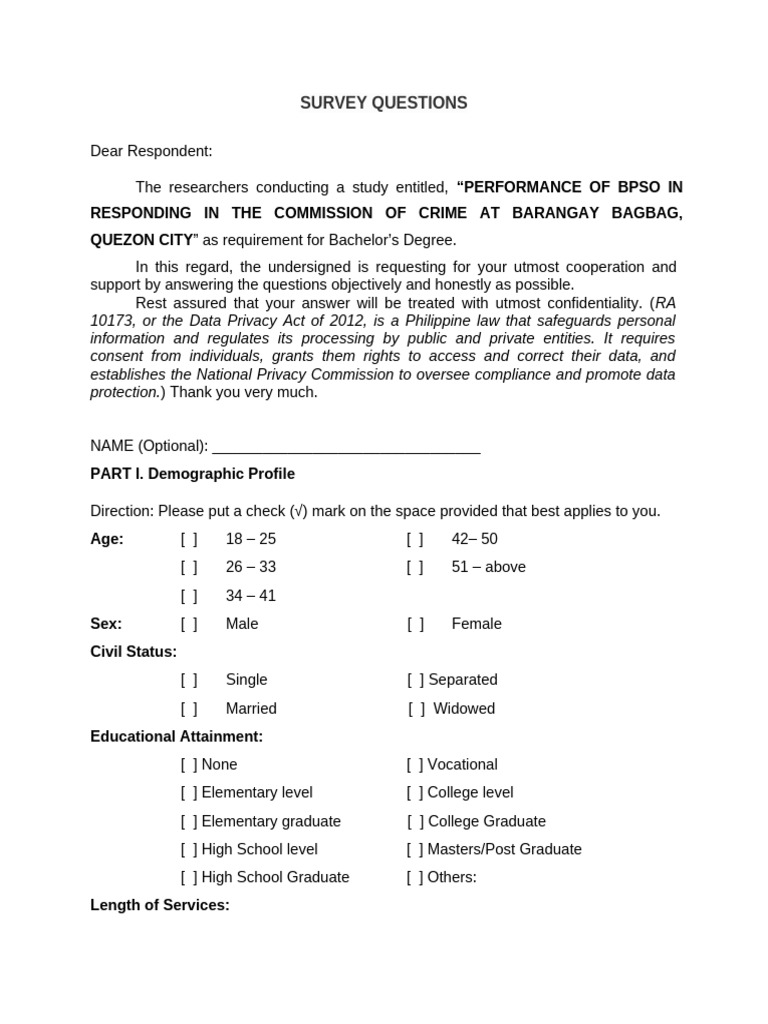 Sample Questionnaire Thesis 2.0 (Updated) | PDF | Crime & Violence | Crimes