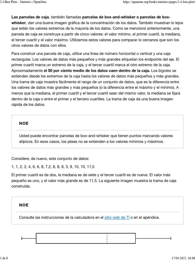 2.4 Box Plots - Statistics - OpenStax | PDF | Mediana | Matemáticas
