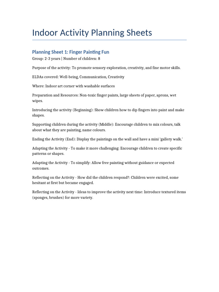 Engaging Indoor Activity Plans for Kids | PDF