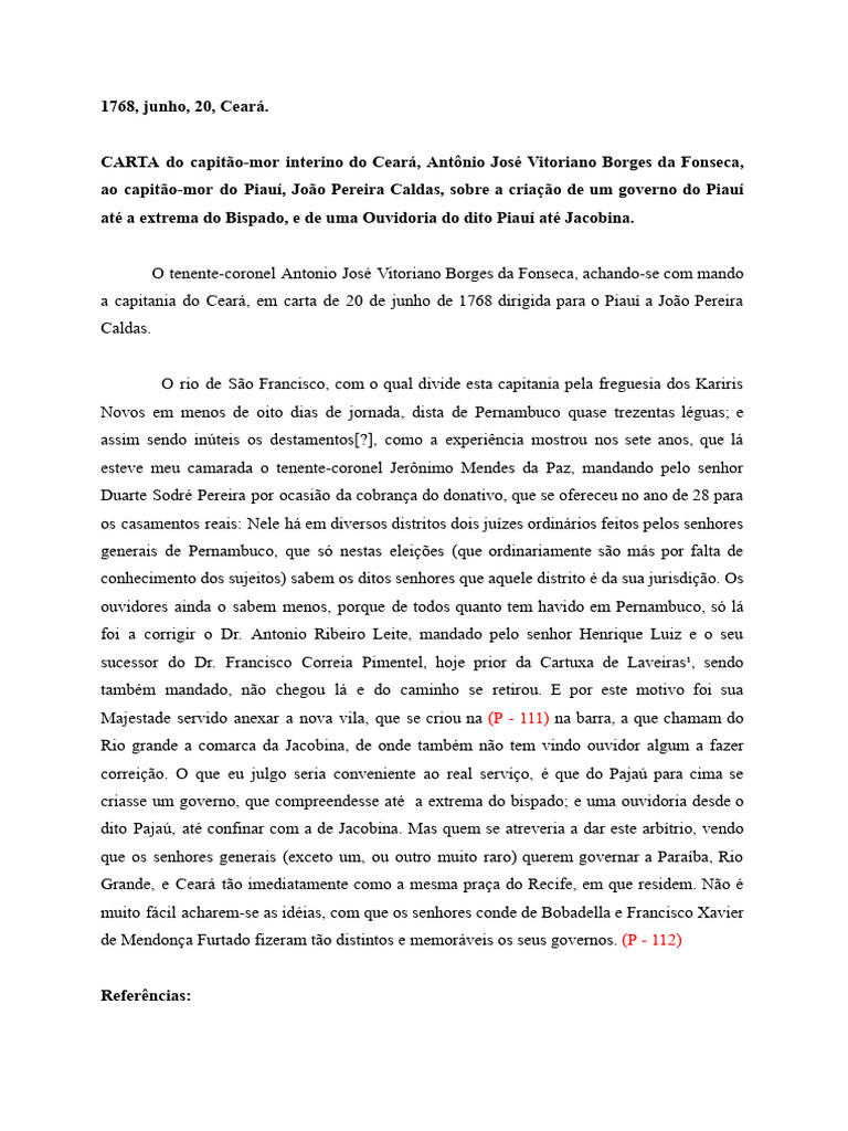 Cópia de CARTA Do Capitão-mor Interino Do Ceará, Antônio José Vitoriano ...