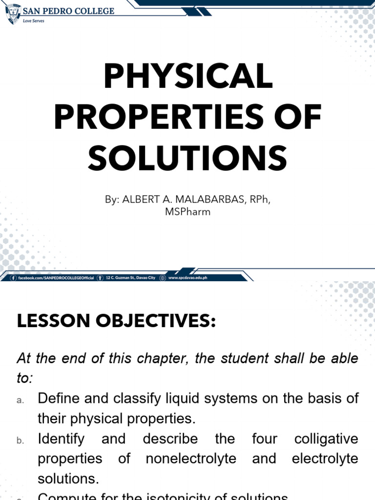 Physical Properties of Solutions Explained | PDF | Osmosis | Scientific ...