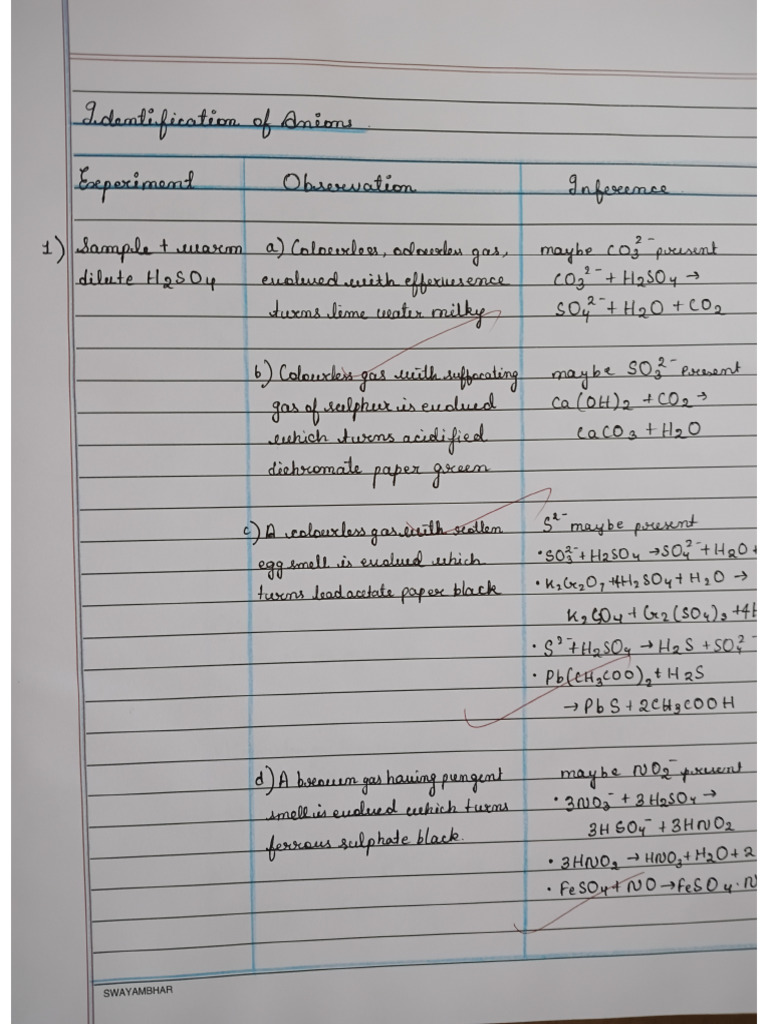 Chemistry Practical Identification of Anions | PDF