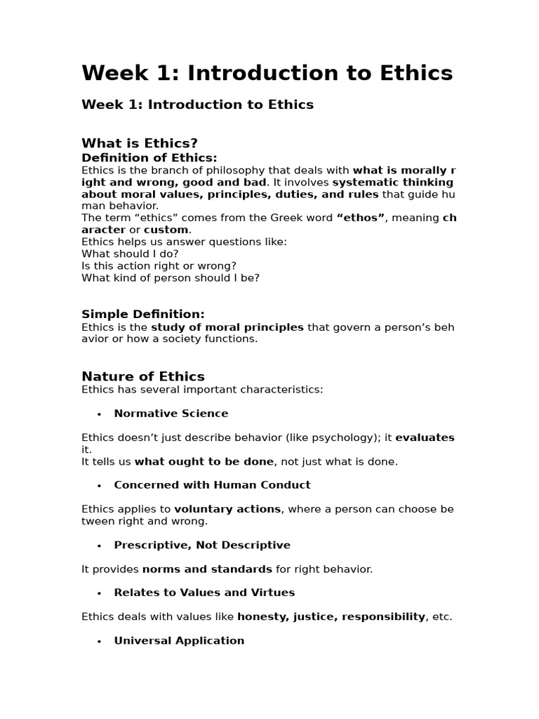Week 1 Introduction To Ethics 1 | PDF | Morality | Applied Philosophy