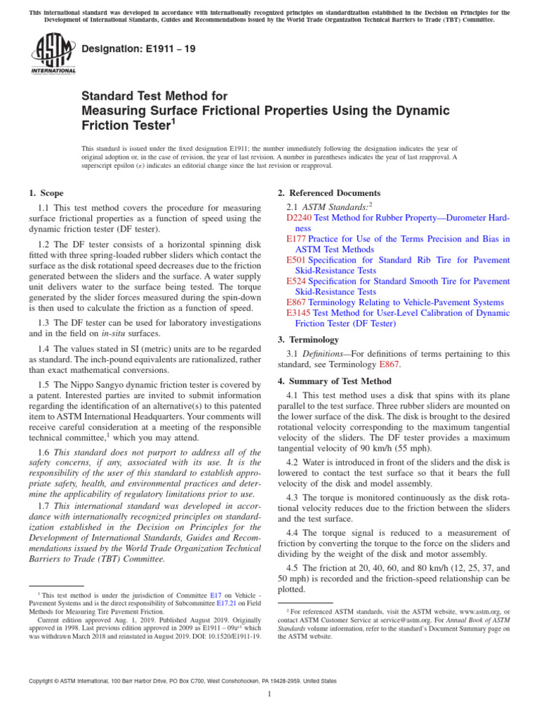 Dynamic Friction Testing Standard E1911 | PDF | Friction | Accuracy And ...