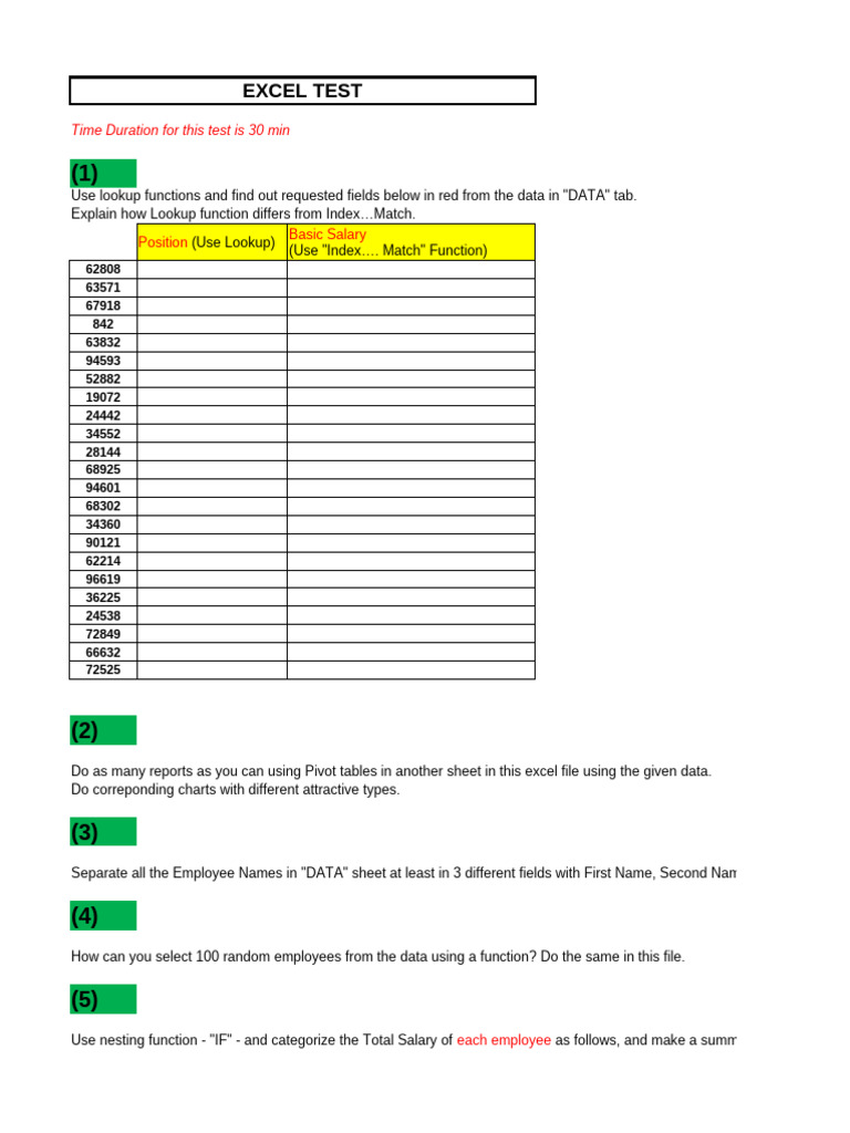 Excel Test: Lookup, Pivot, and Functions | PDF