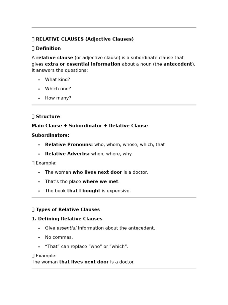 ?relative Clauses-Noun Clauses? | PDF | Syntactic Relationships ...