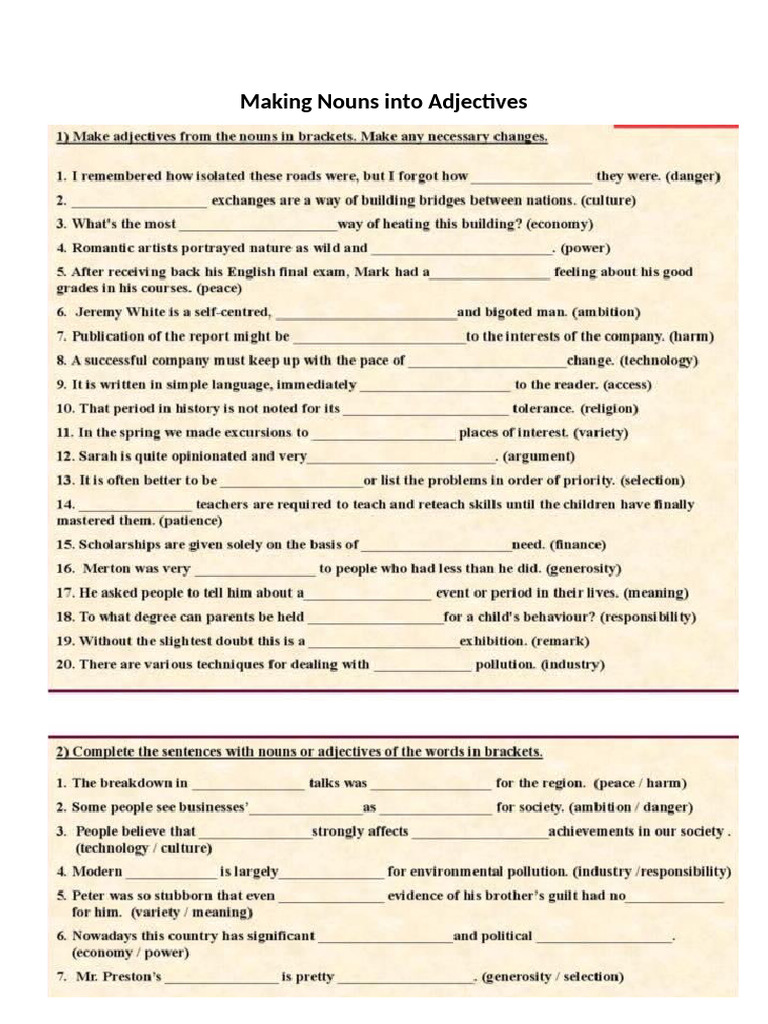 Making Nouns Into Adjectives | PDF