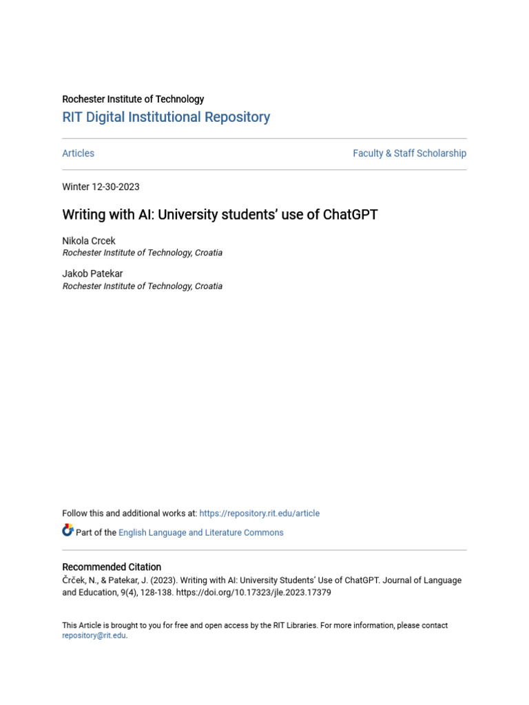 Writing With AI - University Students - Use of ChatGPT | PDF | Academic ...