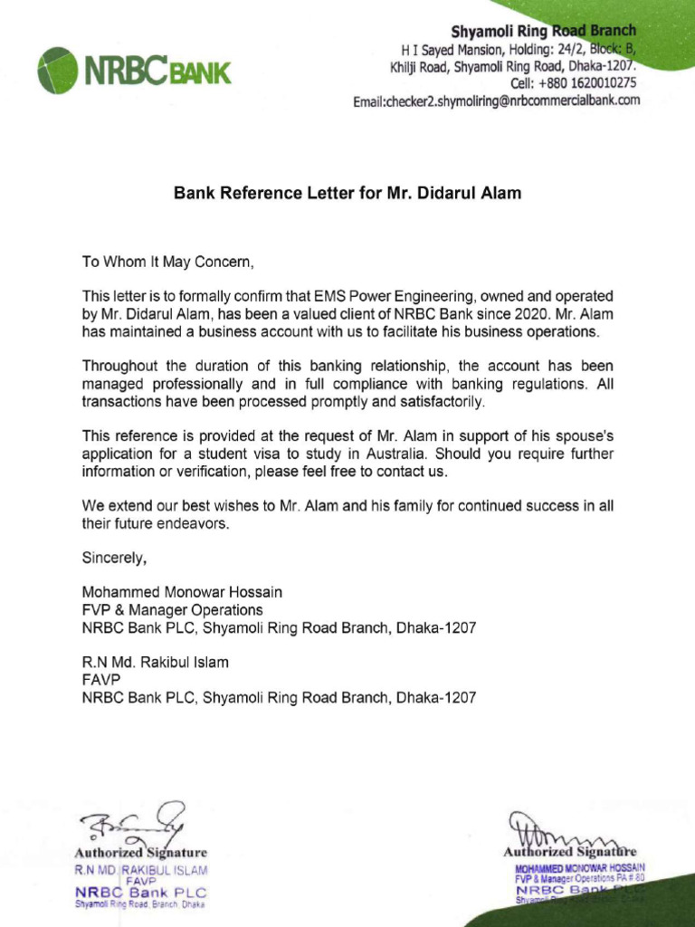 Bank Reference Letter | PDF