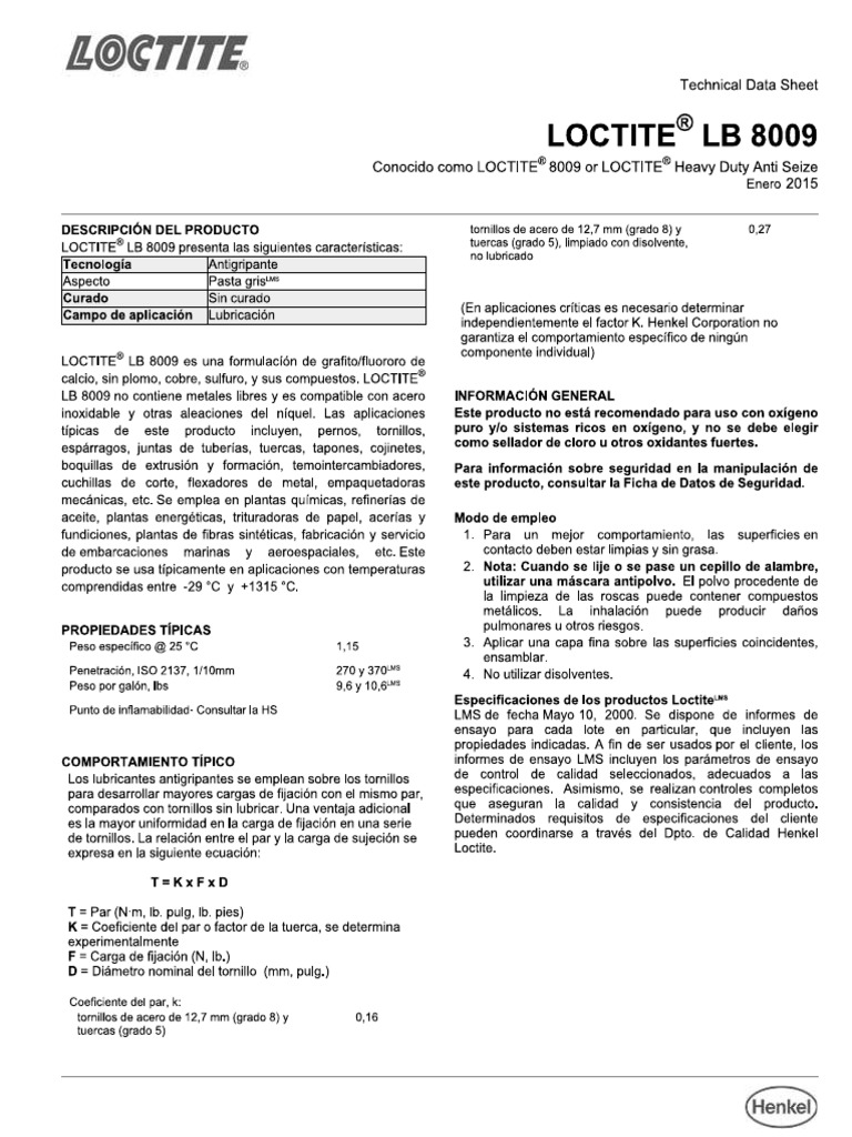 Loctite LB8009 Antisize | PDF