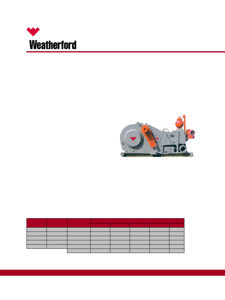 Weatherford MP16 Triplex Mud Pump Specs | PDF | Pump | Belt (Mechanical)