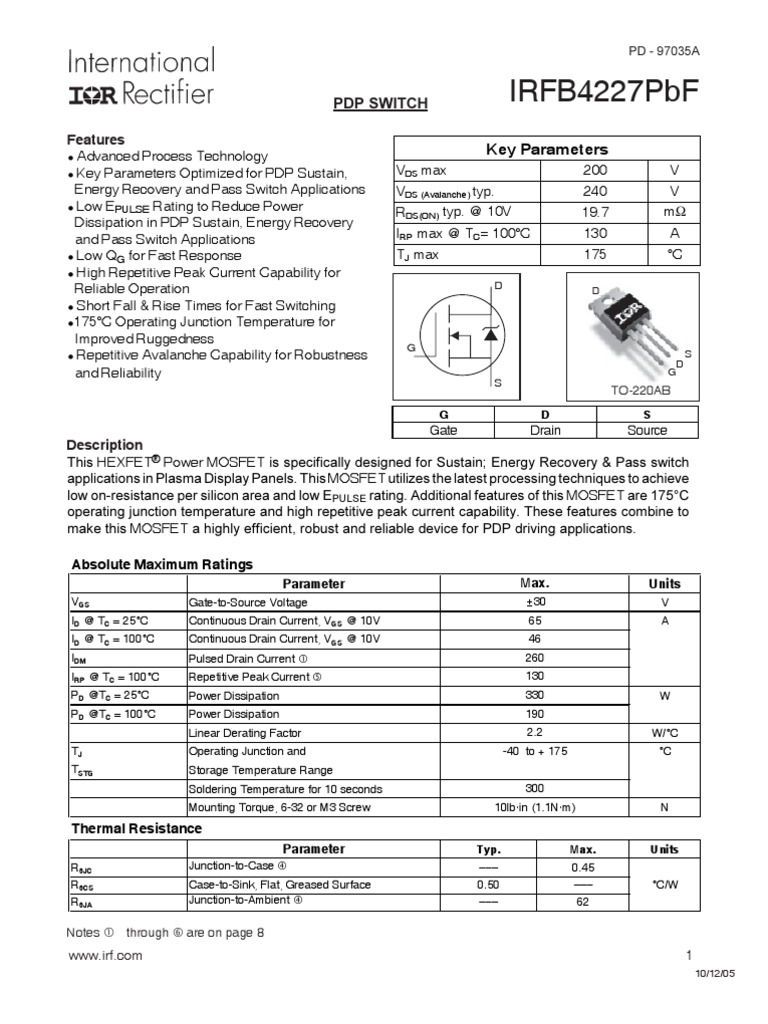 IRFB4227 | PDF | Field Effect Transistor | Mosfet