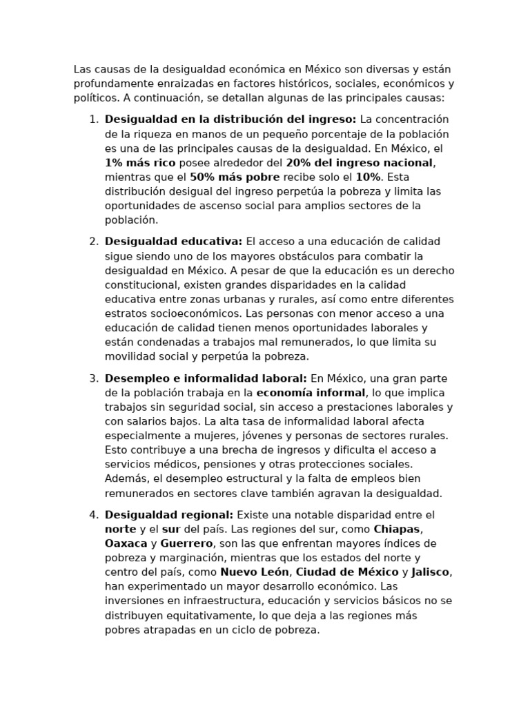 Las Causas de La Desigualdad Económica en México | PDF | Desigualdad ...