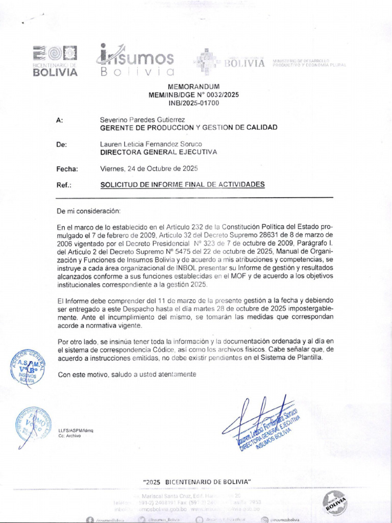 Memo - Solicitud de Informe de Actividades - 0001 | PDF