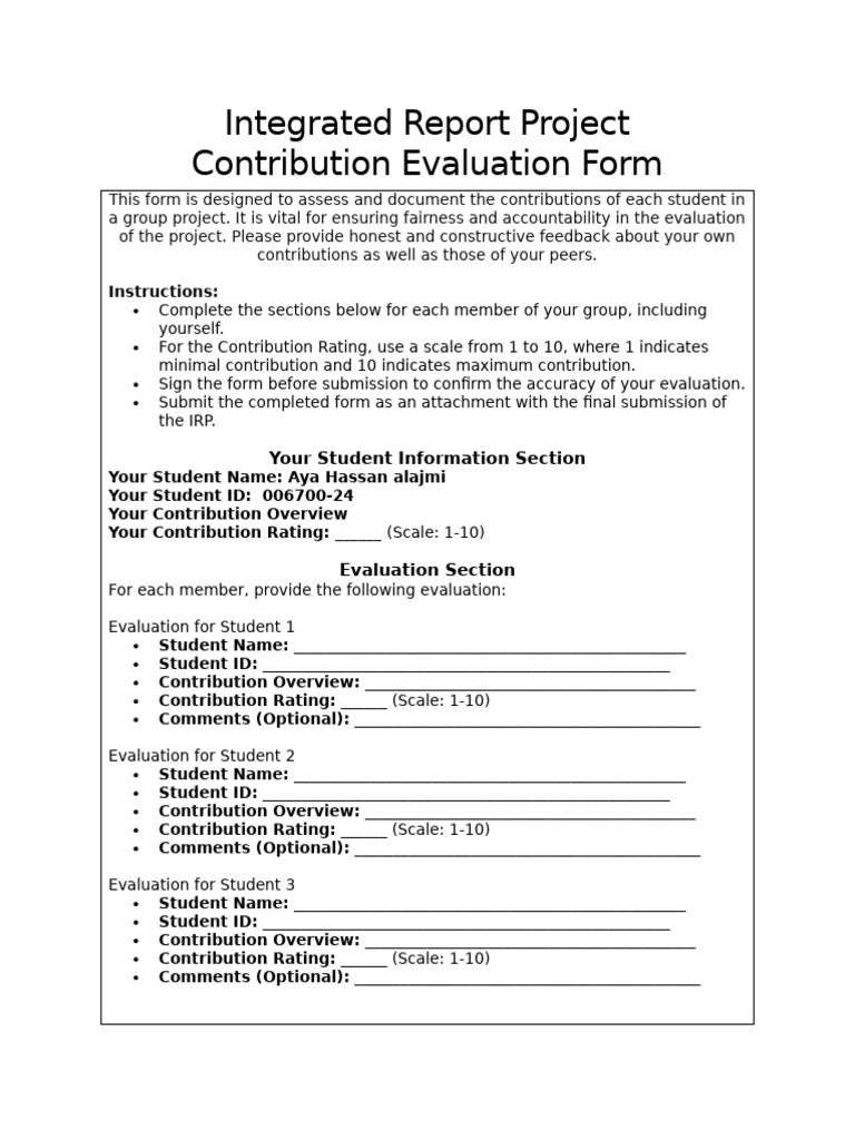 IRP Contribution Evaluation Form | PDF