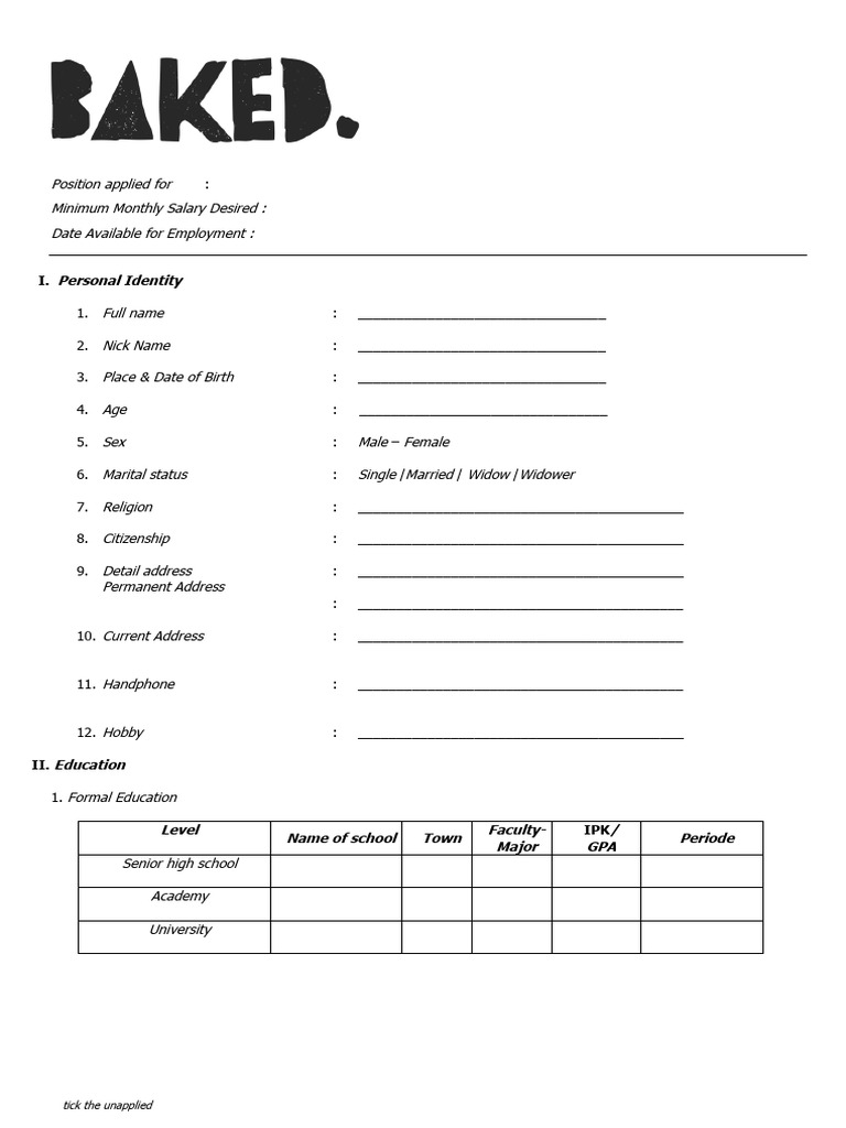 Application Form Baked-2022 | PDF | Employment