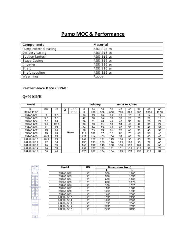 6SP60 Pump Performance Data | PDF