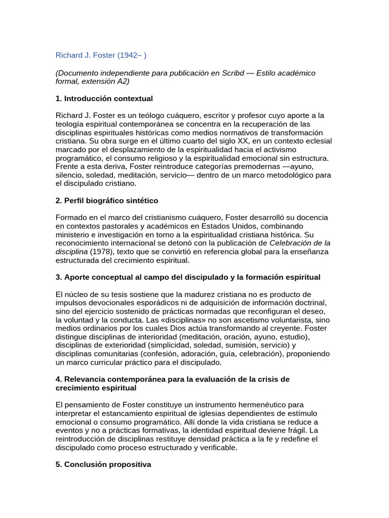Richard J. Foster y las disciplinas espirituales | PDF | Cuáqueros ...