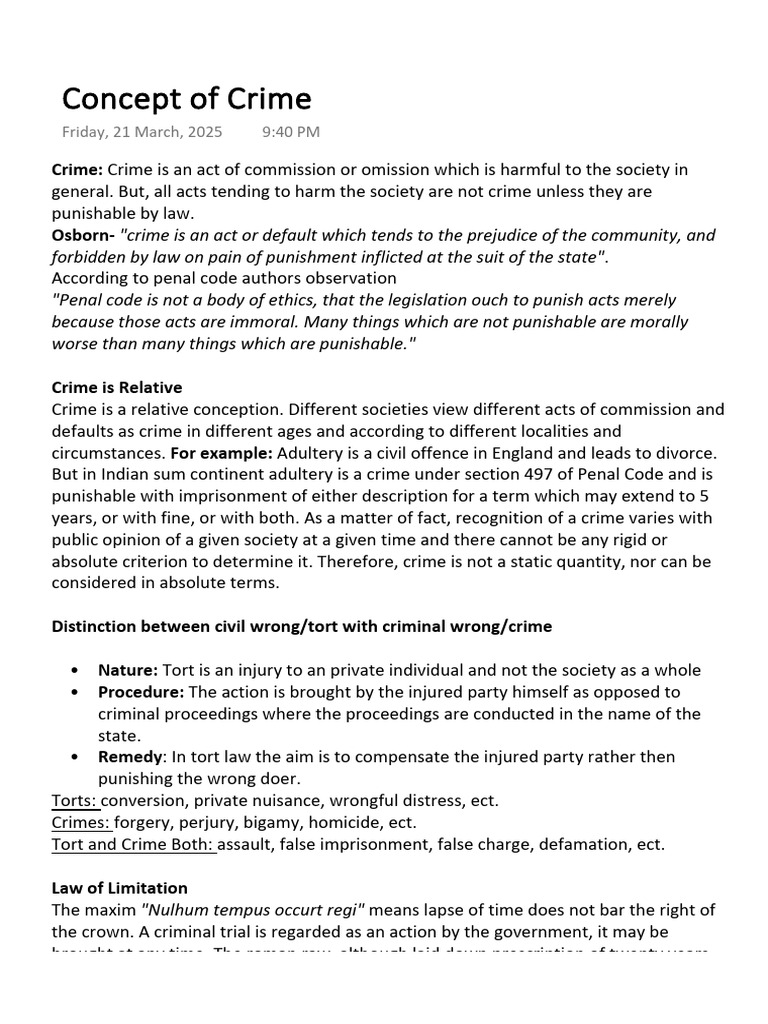 Jurisrudence Concept of Crime | PDF | Punishments | Crime & Violence