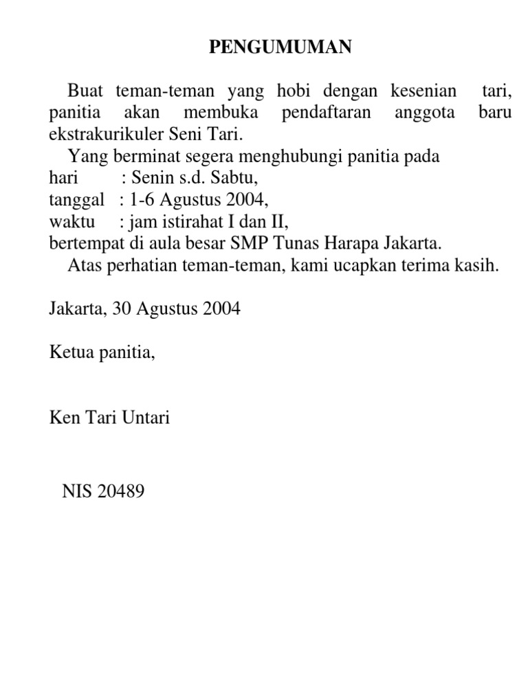 Contoh Pengumuman
