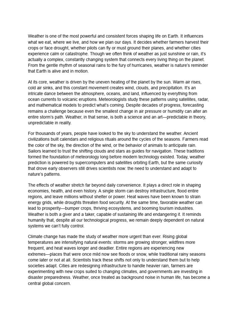Essay On How Wather Is Impacting Climate, and How We Can Improve Upon ...