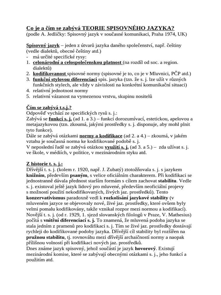 Teorie Spisovného Jazyka | PDF