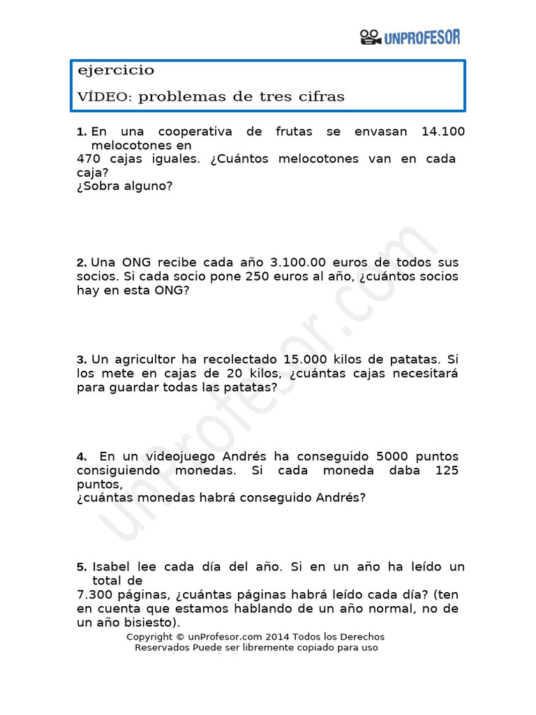 Ejercicio Problemas de Divisiones de Tres Cifras 153 | PDF