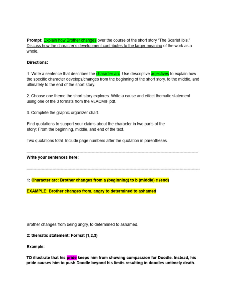 Graphic Organizer Scarlet Ibis | PDF | Psychology