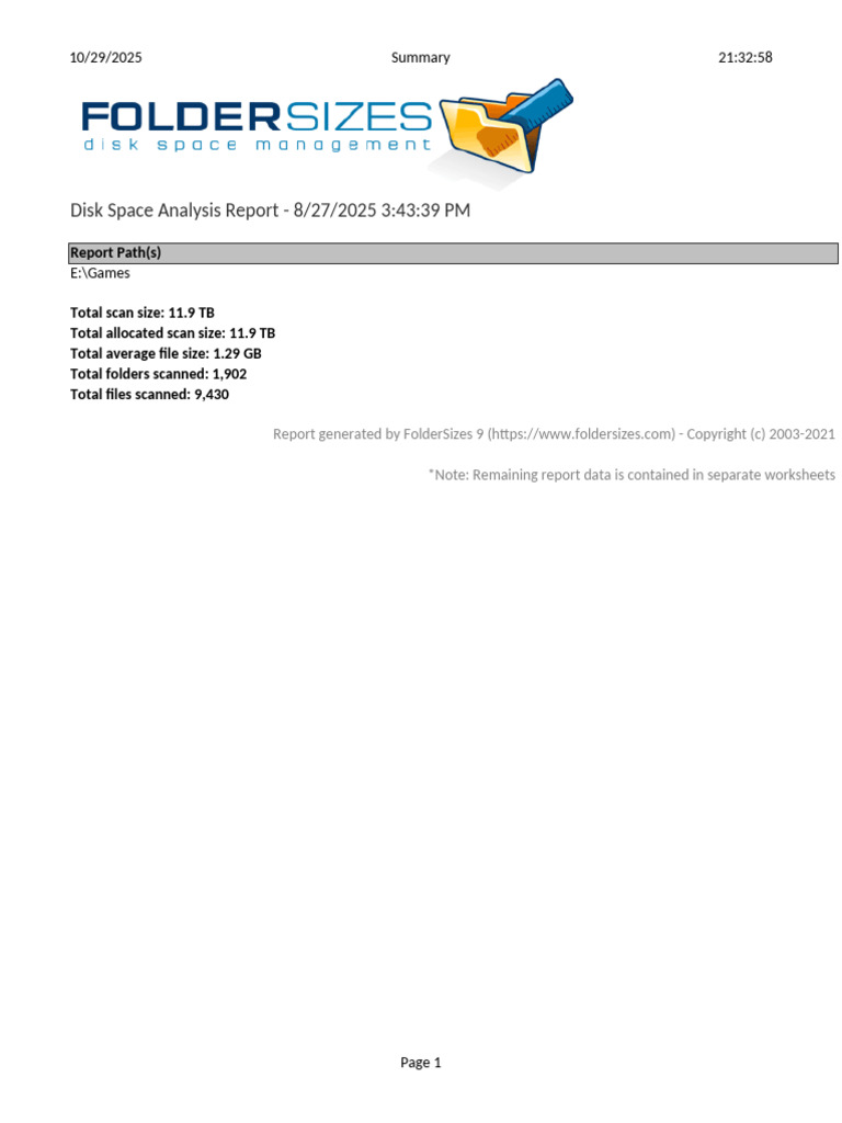 Disk Space Analysis Report 2025 | PDF | Byte | Hard Disk Drive