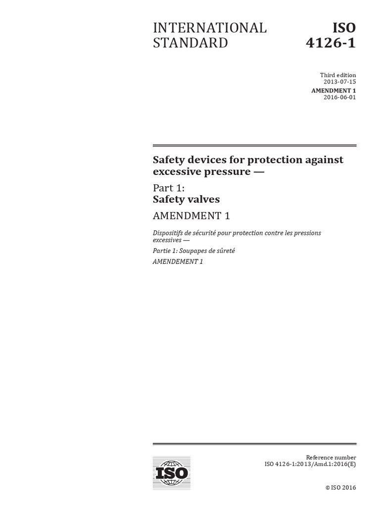 ISO 4126-1:2013 Safety Valves Amendment | PDF | International ...