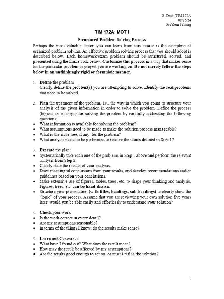Structured Problem Solving Guide | PDF | Cognition