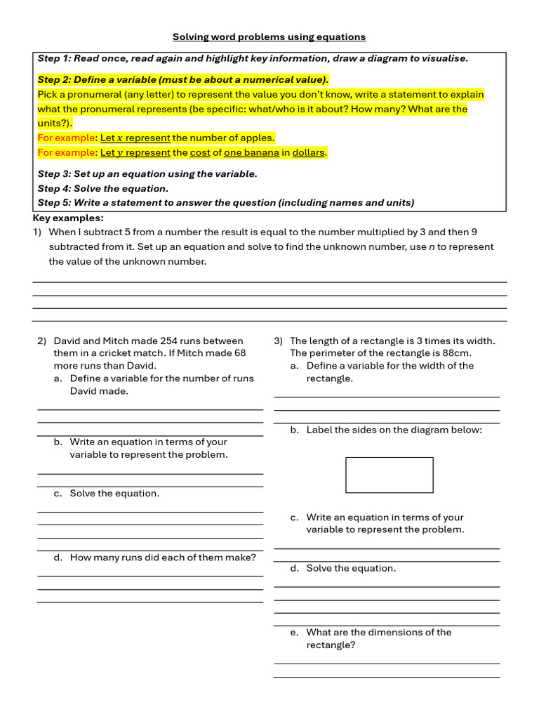 Solving Word Problems Using Equations | PDF | Equations | Variable ...