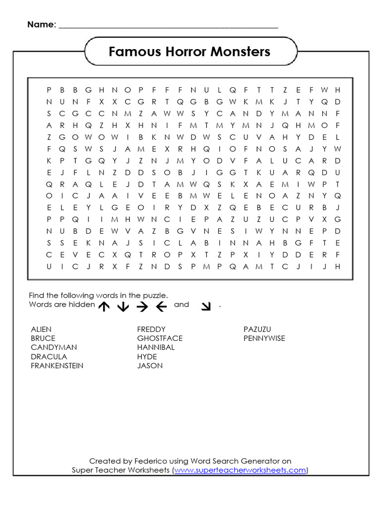 Super Teacher Worksheets Famous Horror Monsters | PDF | Horror Fiction