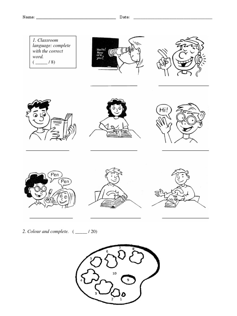 ESL Test 1 Classroom Objects Language Greetings Personal Questions ...