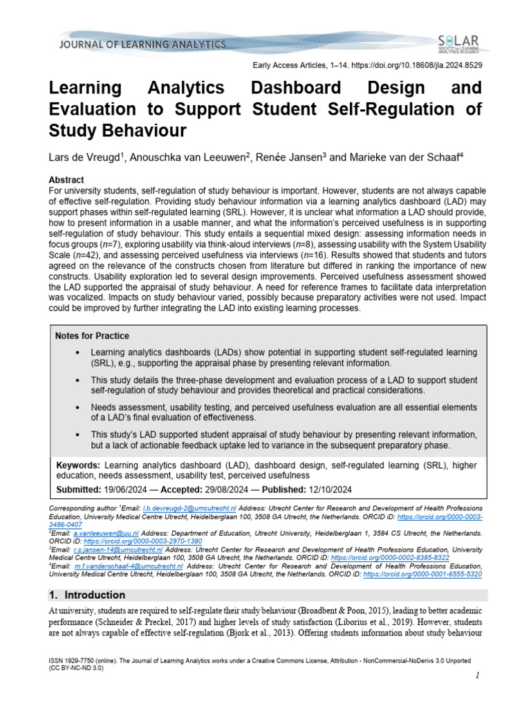 Learning Analytics Dashboard Design and Evaluation | PDF | Usability | Cognition