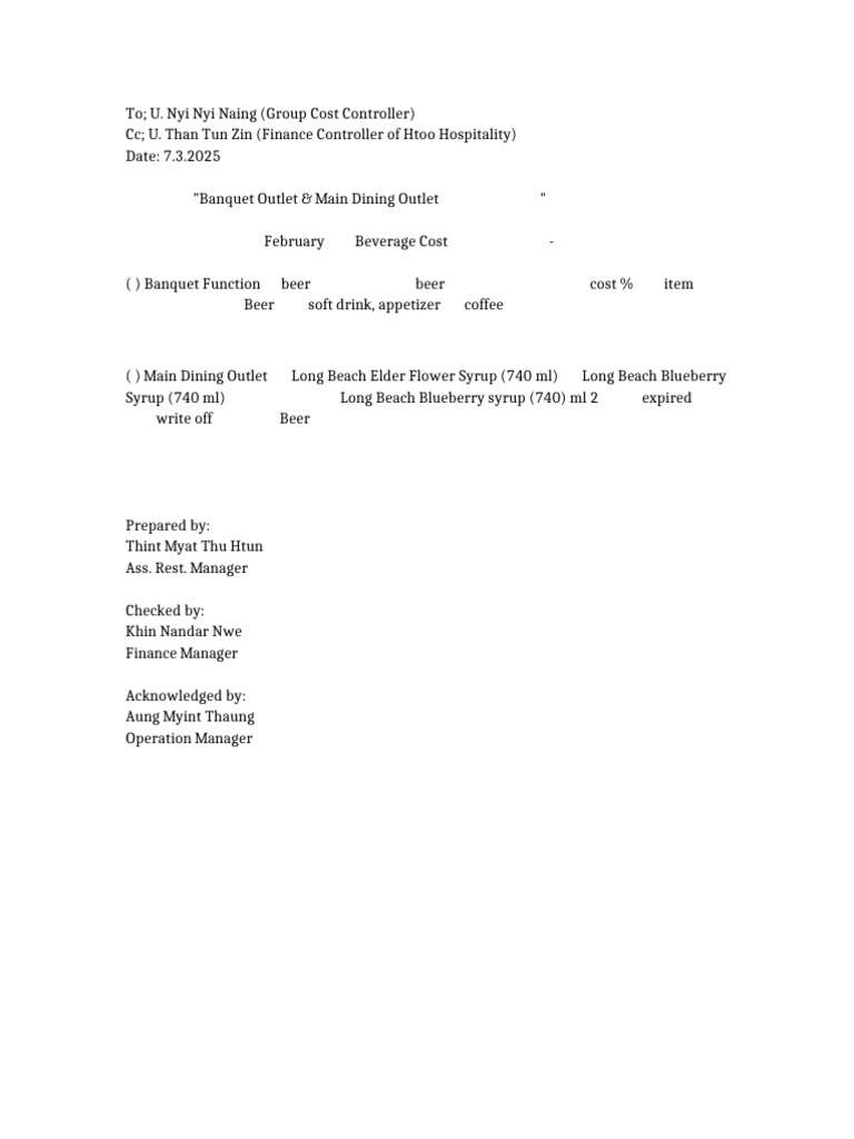 Beverage Cost Approval | PDF
