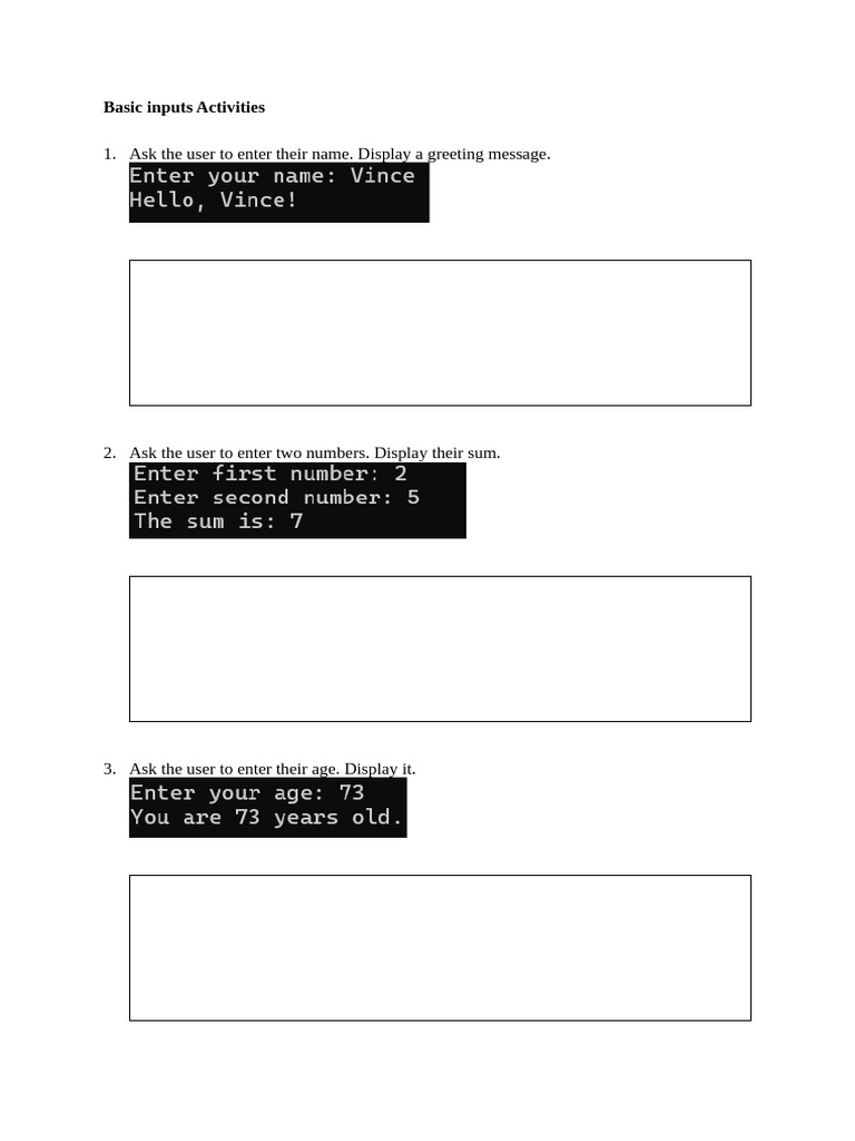 Extra Activities - Practicing Simple Inputs | PDF